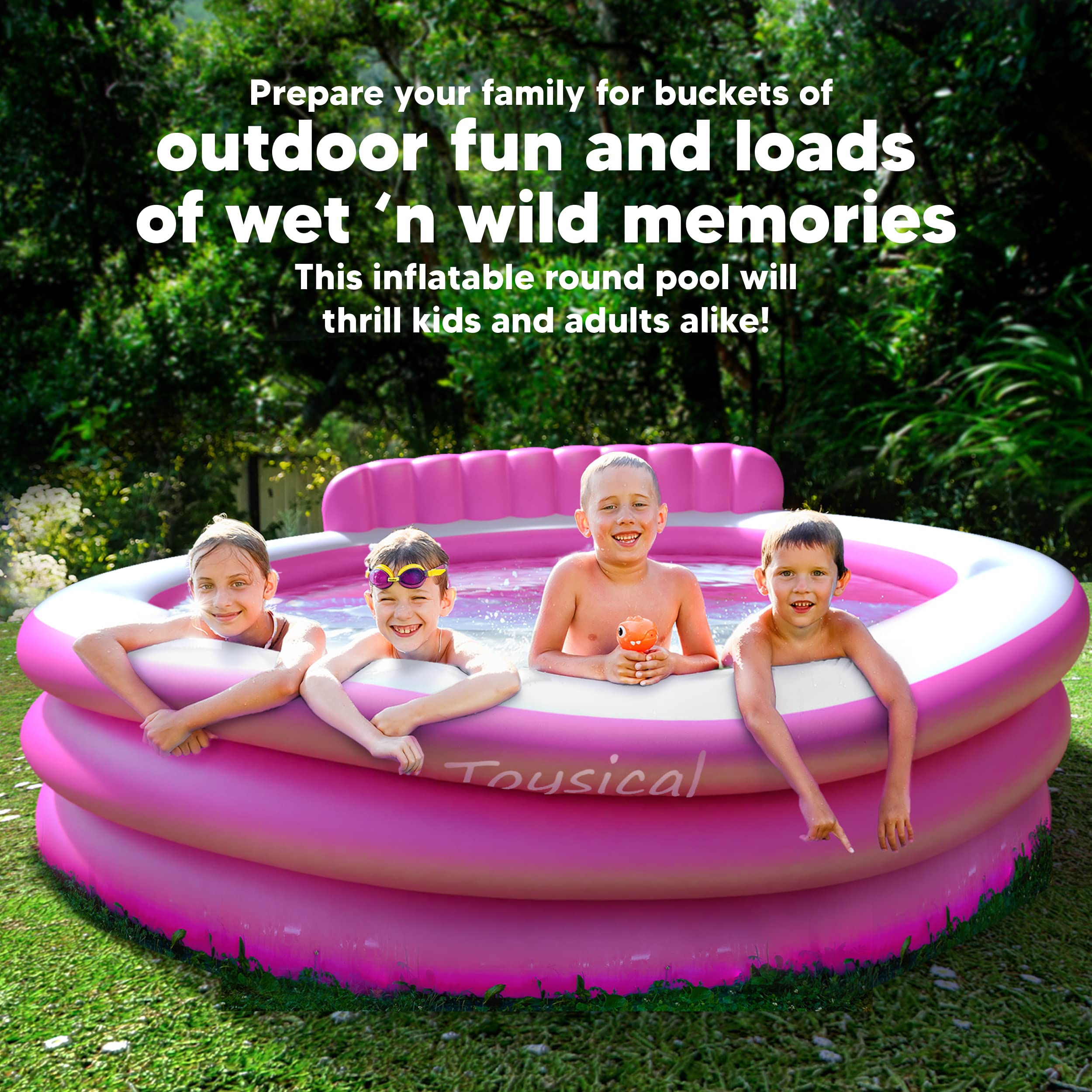 Toysical Round Lounge Inflatable Pool with Seats and Backrest for Kids, Family and Adults, β88 x 85 x 21β