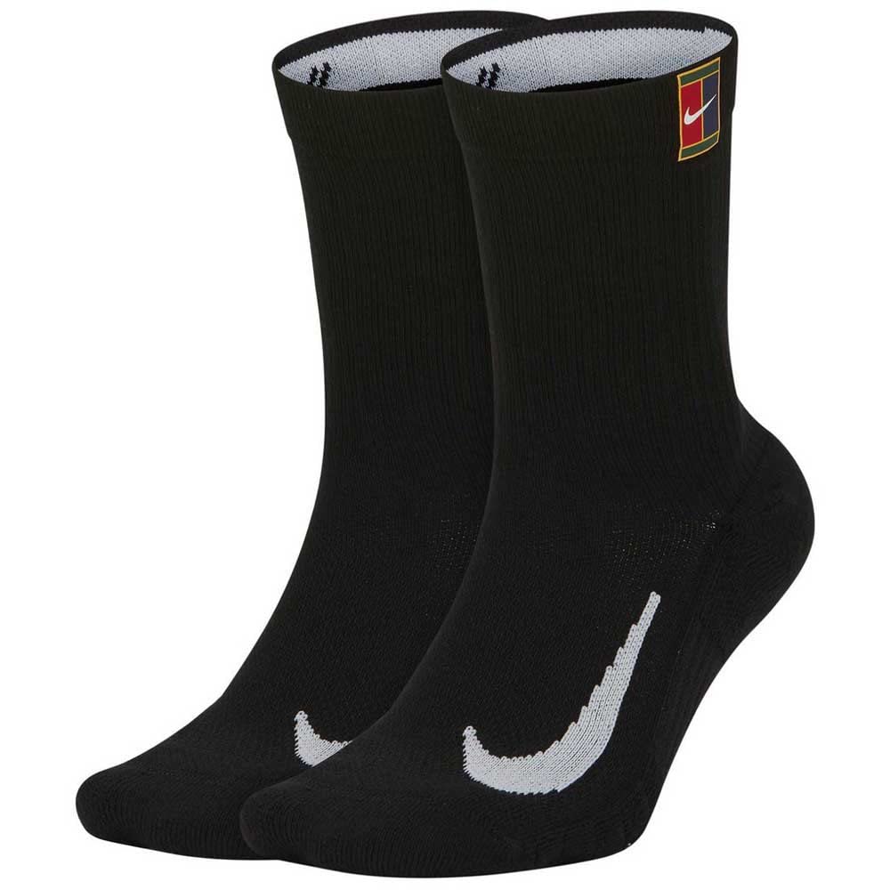 Nike Court Multiplier Cushioned Tennis Crew Socks (2 Pairs) (US, Alpha, Medium, Regular, Regular, Black/White)
