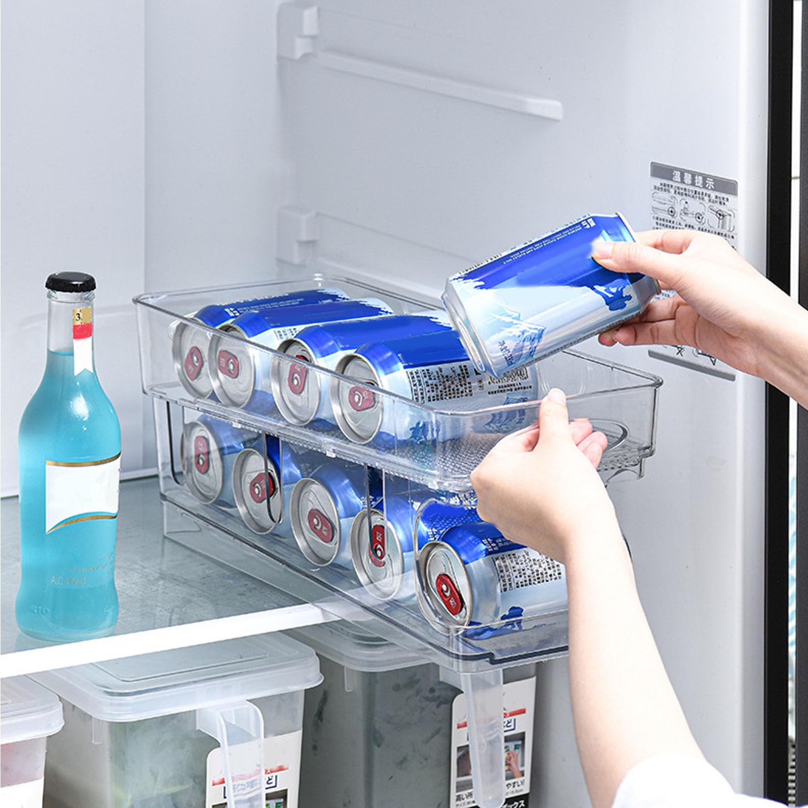 Natudeco Can Storage Dispenser for Fridge, Rolling Soda Can Organizer 2 Layer Refrigerator Beverage Holder Fridge Can Storage Rack for Drinks Cola Beer