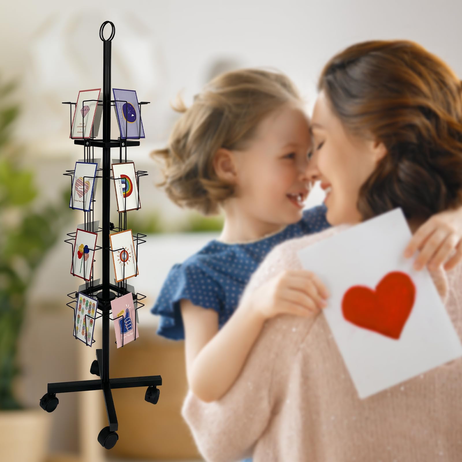 Tongmo Greeting Card Rack: Enhance Your Display with a 16-Pocket Rotating Countertop Solution for Postcards, Brochures, and Greeting Cards (Black, 48”H - 16 Pockets)