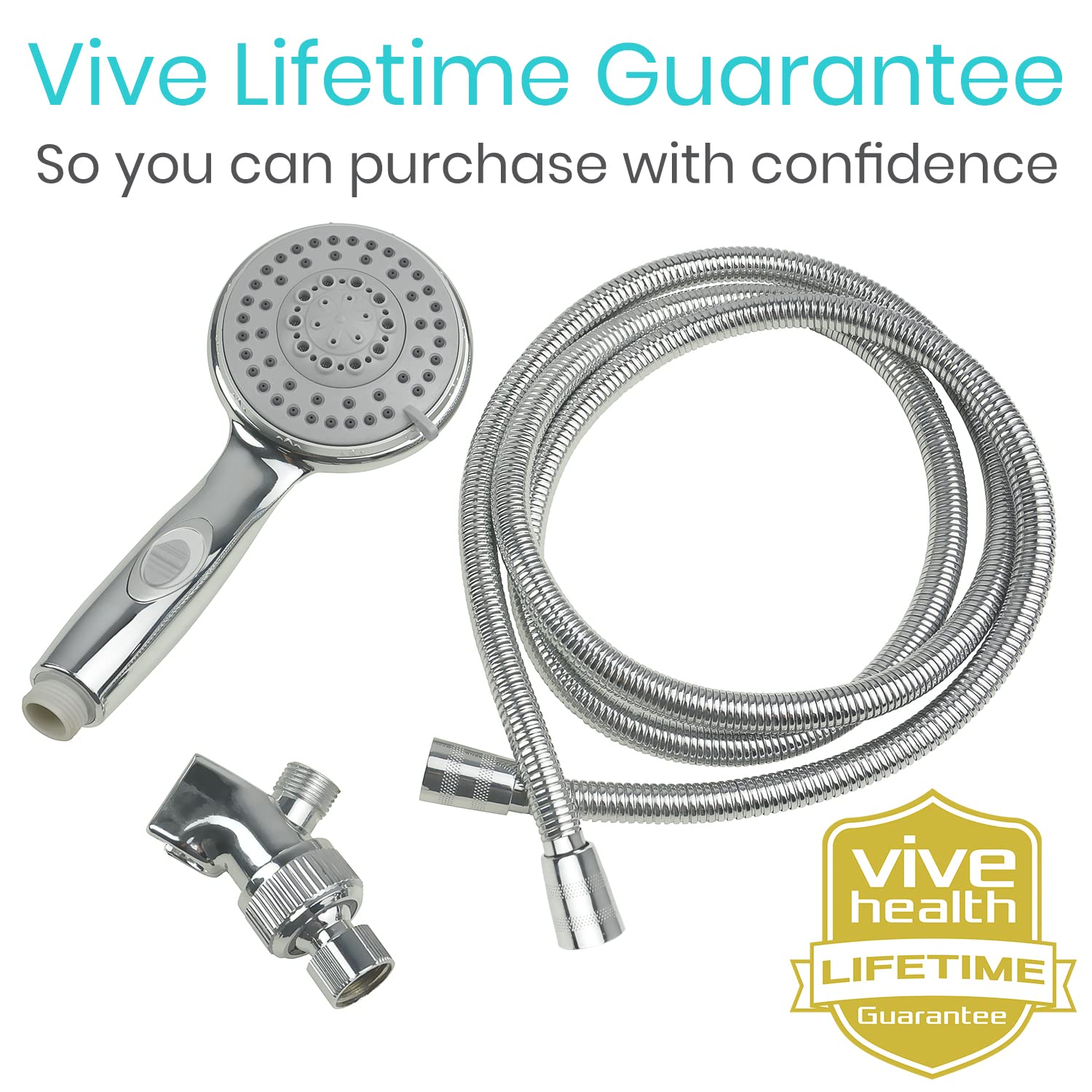 Vive Hand Held Shower Head with Long Hose - Detachable 2 in 1 Universal High Pressure Handheld Adapter - Chrome Finish with Large Waterfall Rainfall & Holder for Wall - Clean Overhead Rain Style