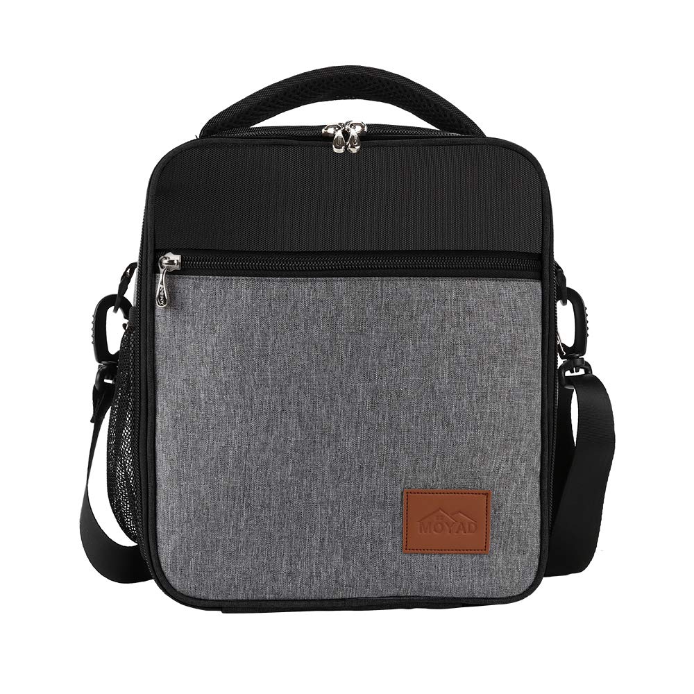 Moyad Small Lunch Box for Men Adults, Reusable & Insulated Lunch Bag with Shoulder Strap Male Business Lunchbox Slim Lunch Boxes Bags, Black