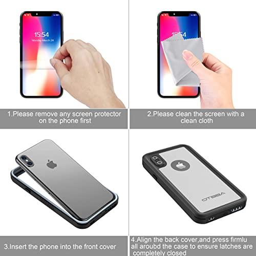 OUNNE iPhone X Case-iPhone Xs Case, Waterproof Dustproof Shockproof Case for iPhone X/Xs, Full Body Protection Cover with Built-in Screen Protector, iPhone X/Xs Waterproof Case