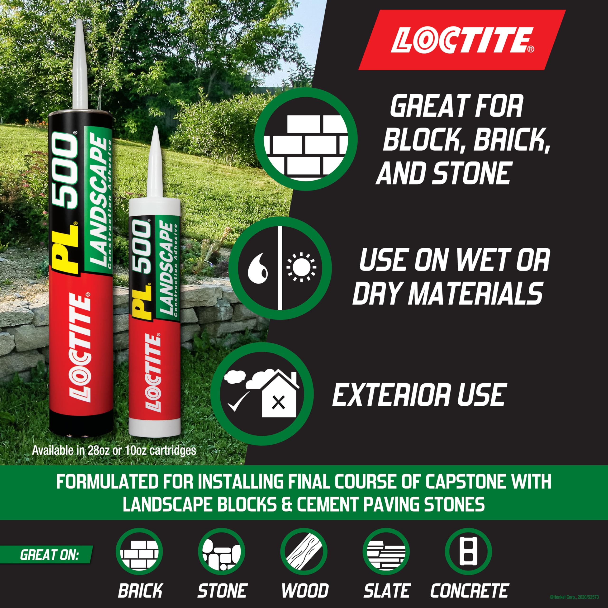 Loctite PL500 Landscape Block & Stone Adhesive, 10 fl oz, 12, Cartridge