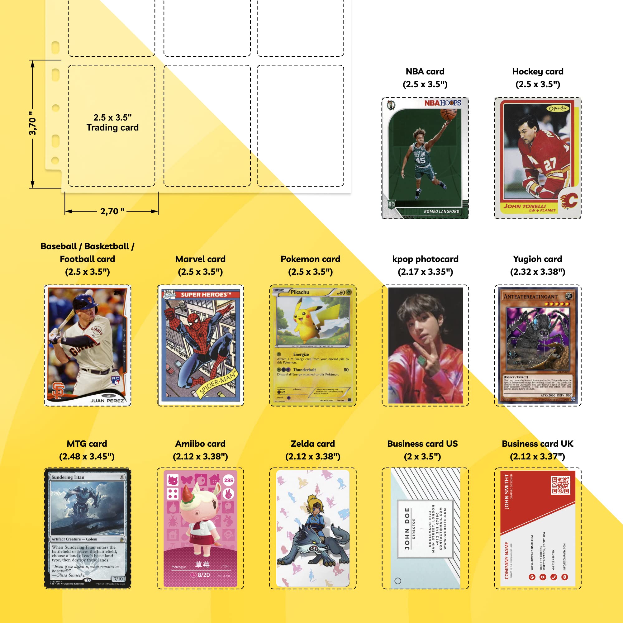 Trading Card Sleeves 9 Pocket for 900 Trading Cards 3.5 x 2.5" (100 Pack)