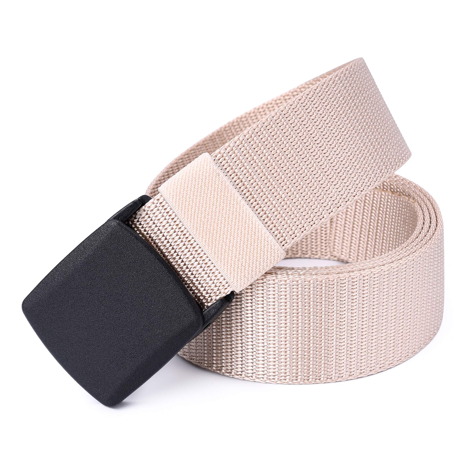 Mile High Life | Nylon Web Belt | Outdoor Military Web Belt | Cut to Fit up to 52β | 1.5β Width | None Metal Buckle Belt (Beige, 142CM)