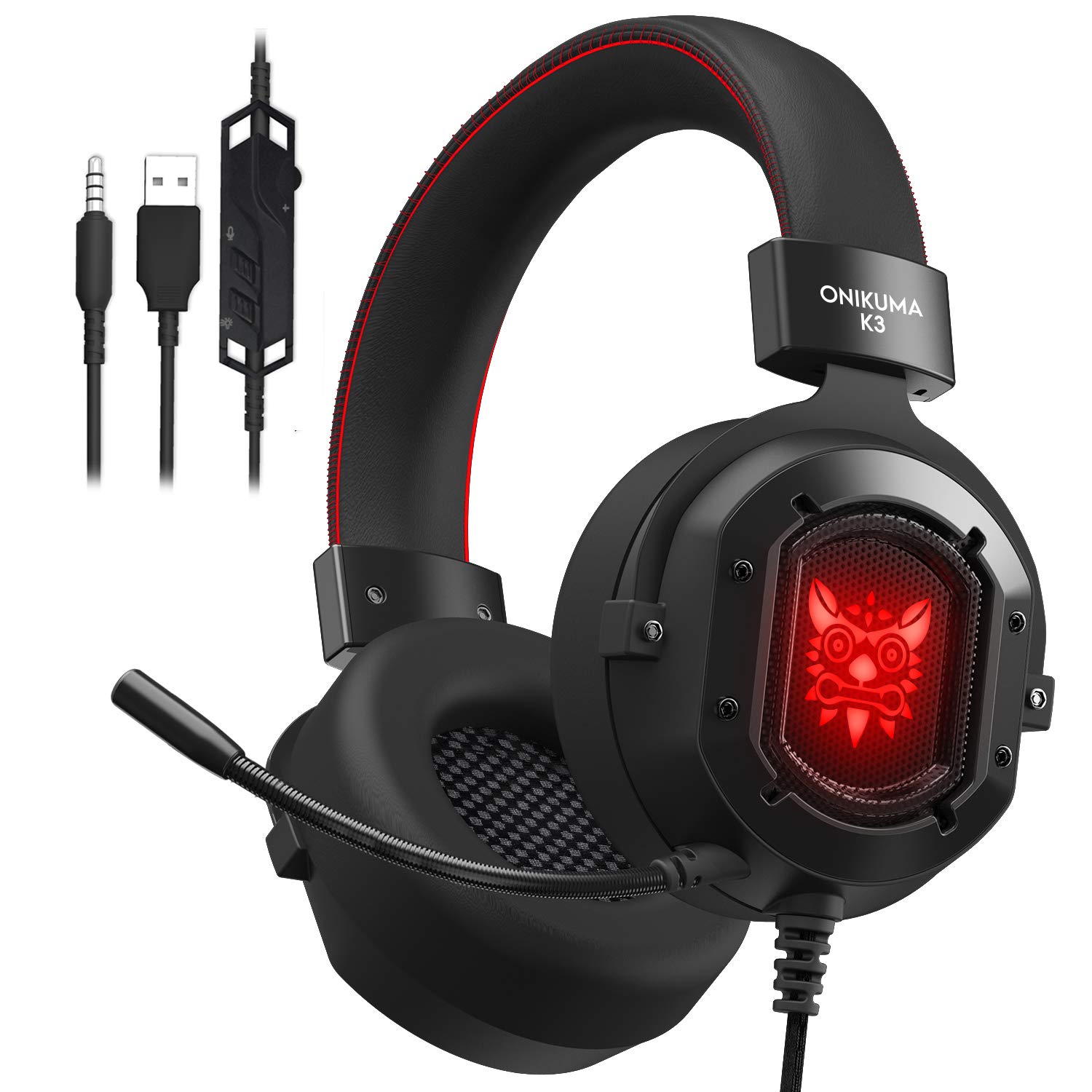 MMUSC Gaming Headset, Stereo Headphones for Laptop, Tablet, PS4, PC, Xbox One Controller, Noise Cancelling Over Ear Headset with Mic, LED Light, Bass Surround