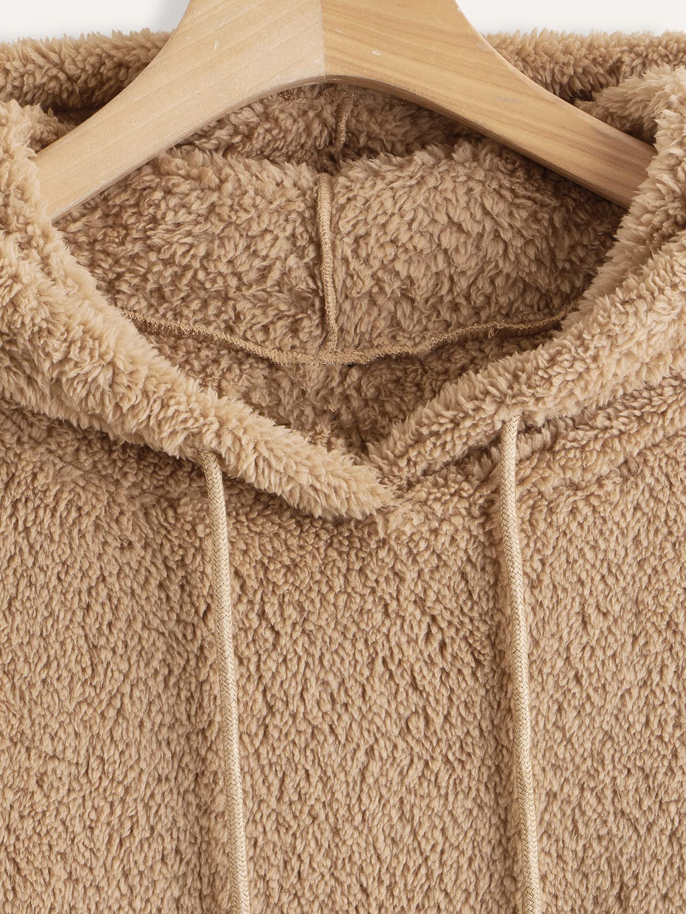 Romwe Women's Long Sleeve Pullovers Hoodie Cute Teddy Ear Hooded Sweatshirt Camel XS