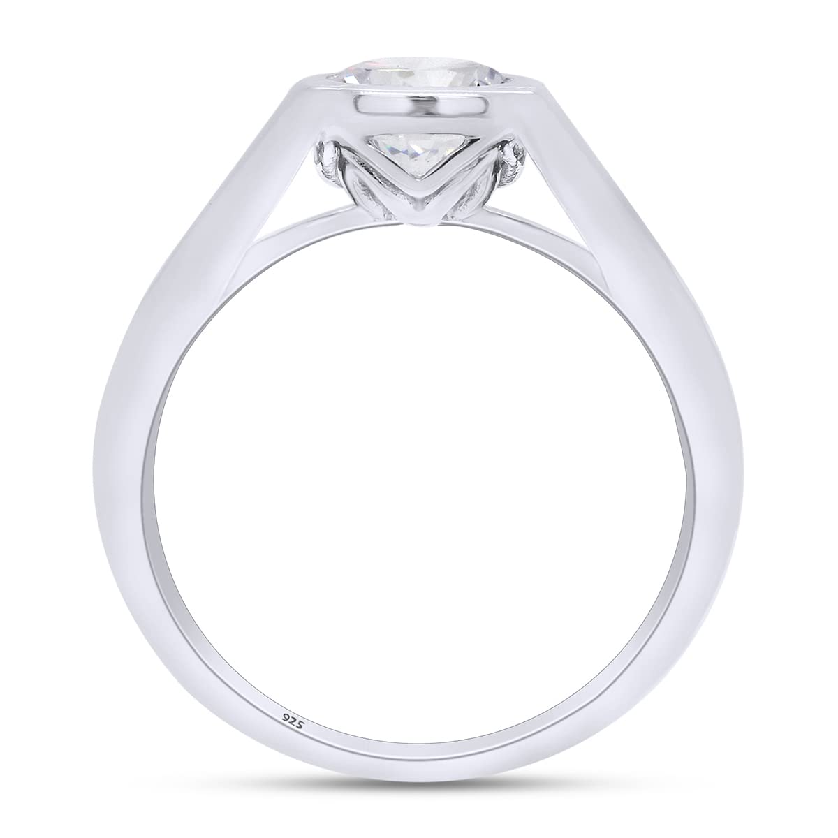 SAVEARTH DIAMONDS 3/4 Carat Lab Created Moissanite Diamond Solitaire Bezel Set Engagement Wedding Ring In 14K White Gold Over Sterling Silver Jewelry For Women (G-H Color, 0.75 Cttw) Size : 7