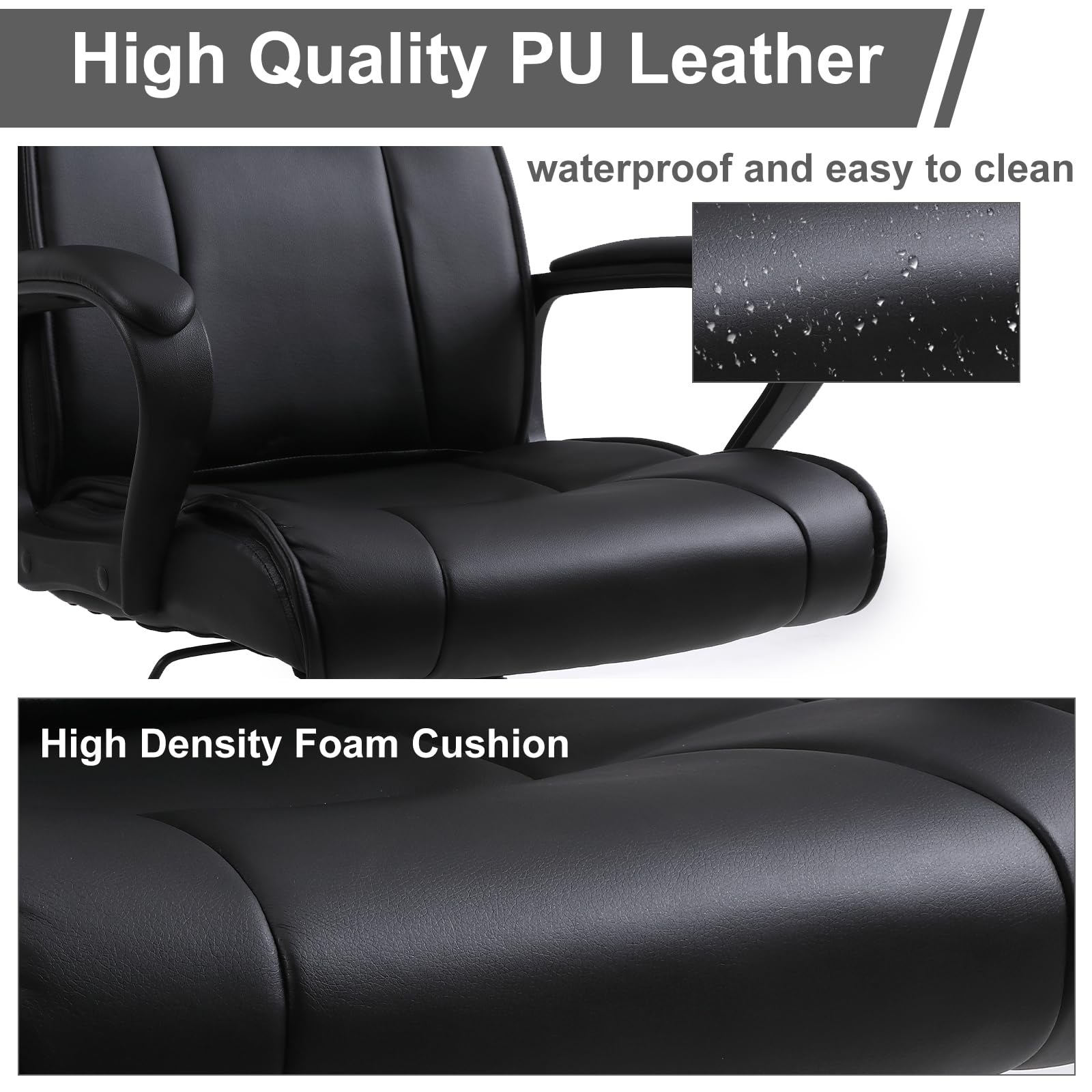 Nusetx Executive Office Chair, High Back Home Office Desk Chair, Swivel PU Leather Computer Chair with Padded Arms, Adjustable Height and Lumbar Support, Black