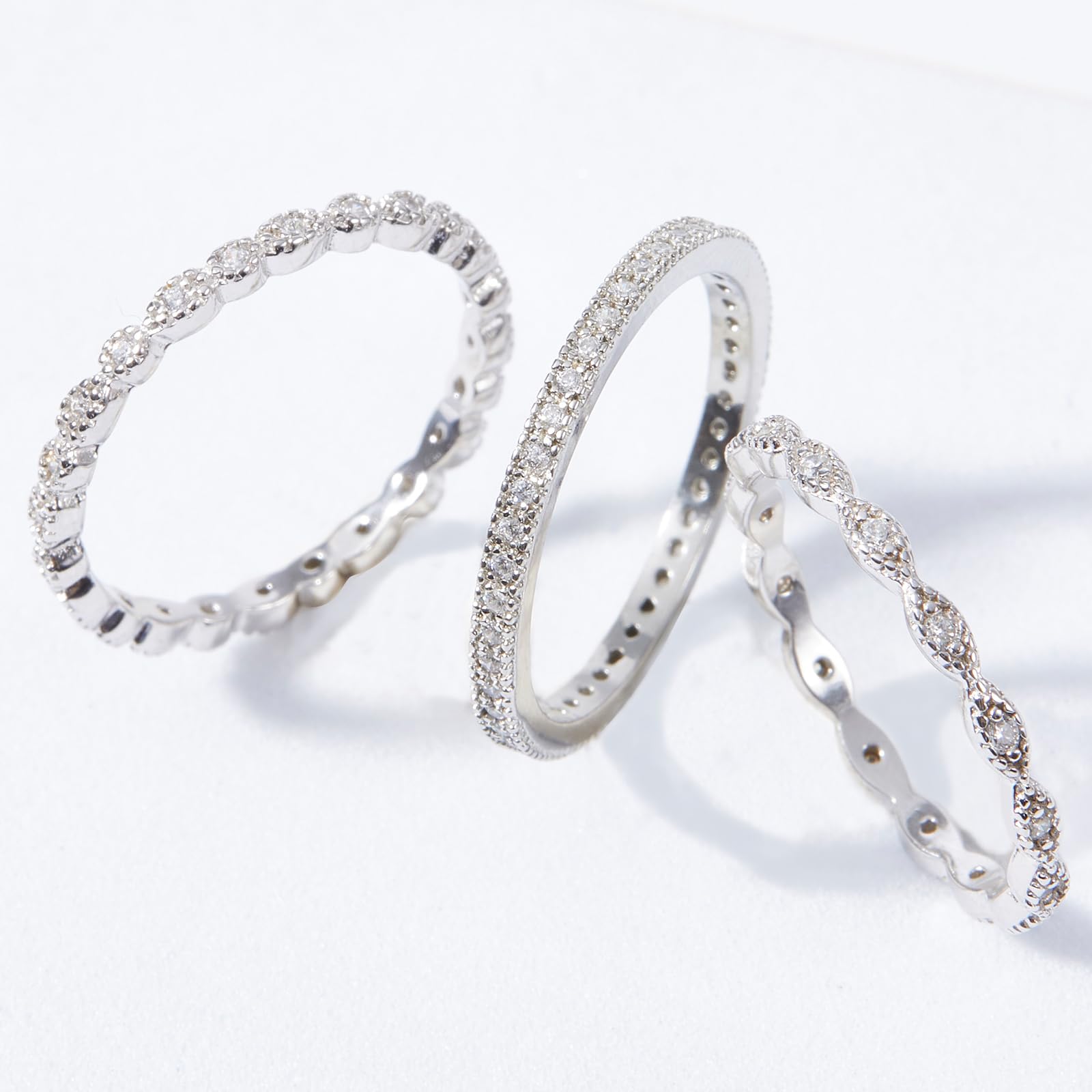 OLIVIASO Women 925 Sterling Silver Rings, Stackable Wedding Bands Rings for Women, Women's Eternity Rings, CZ Promise Rings for Her Size 10