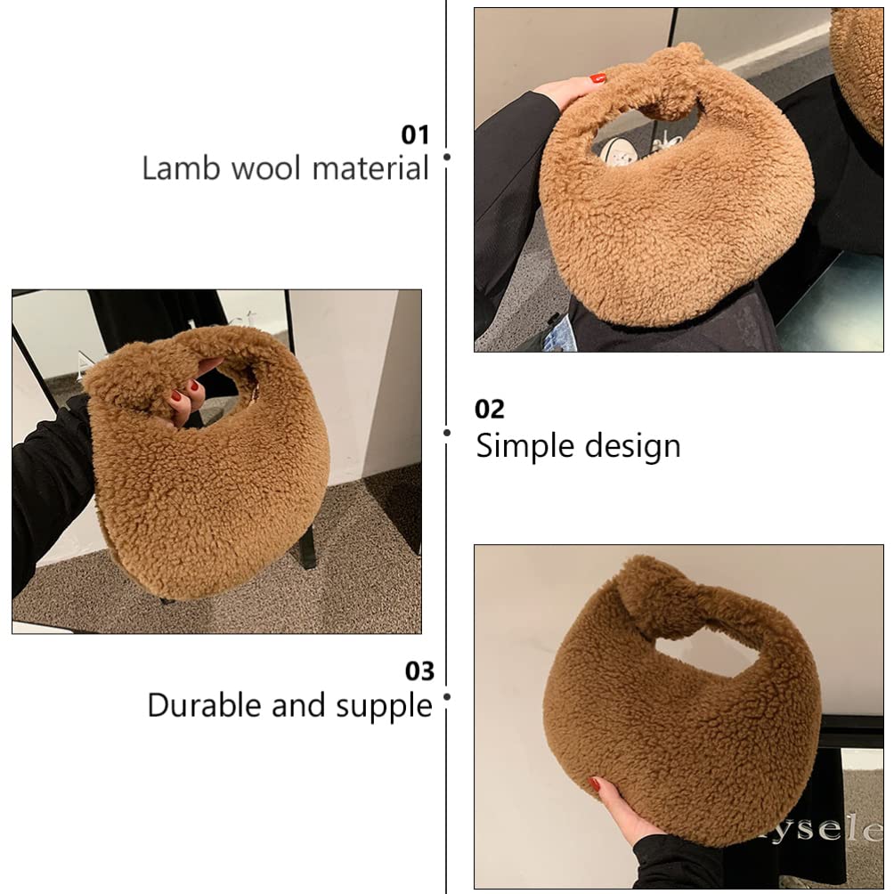 VALICLUD Women Dumpling Bag Plush Handbag Sheepskin Bag Plush Bag for Winter Storage Bag for Autumn and Winter Brown