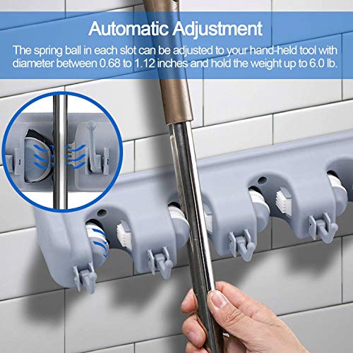 WEN WEN HOME Broom Holder and Garden Tool Organizer for Rake or Mop Handles, 5 Position with 6 Hooks, Up to 7-12 pounds and 1.25-Inches(Grey)
