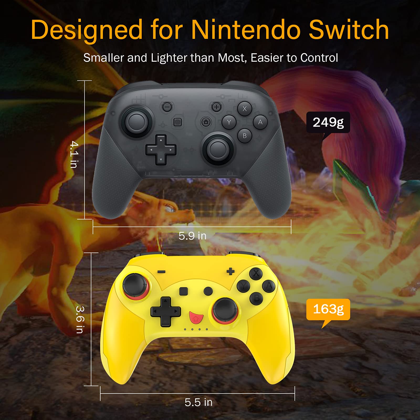 Wireless Controller for Nintendo Switch/Switch Lite/OLED Game Console,Switch Remote Controller for Kids,with Turbo, Motion,Dual Vibration,Back Mapping,Wake Up,Screenshot,Yellow