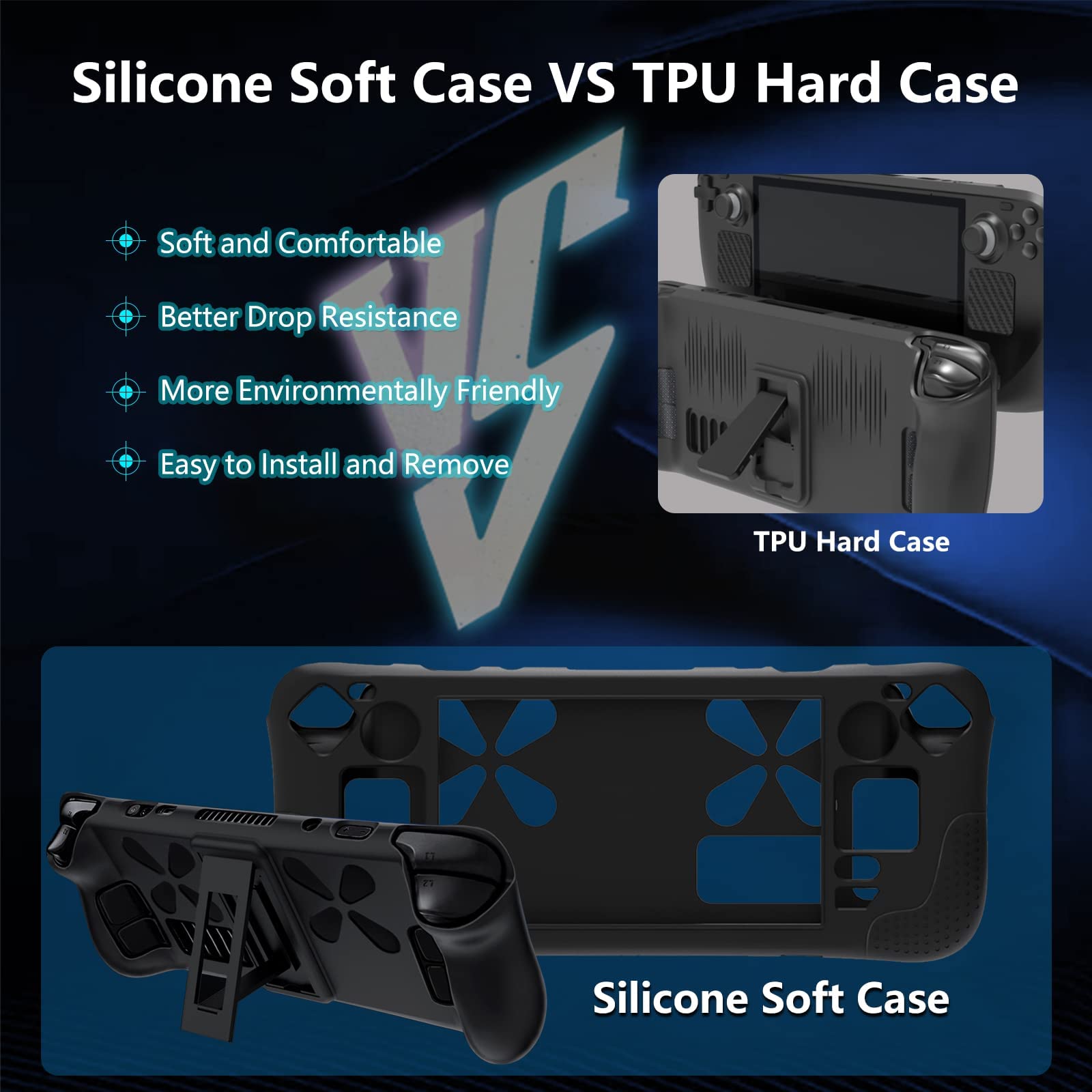 Umido Protective Case for Steam Deck with Kickstand, TPC Cover Protector with Non-Slip and Anti-Scratch Protector Steam Deck Accessories - Black