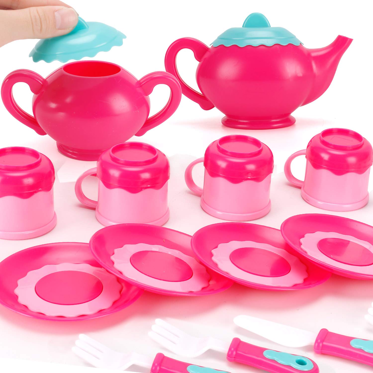 Liberty Imports Deluxe Pink Tea Set for Kids Pretend Play with Tea Pots, Cups, Dishes and Kitchen Utensils (18 pcs)