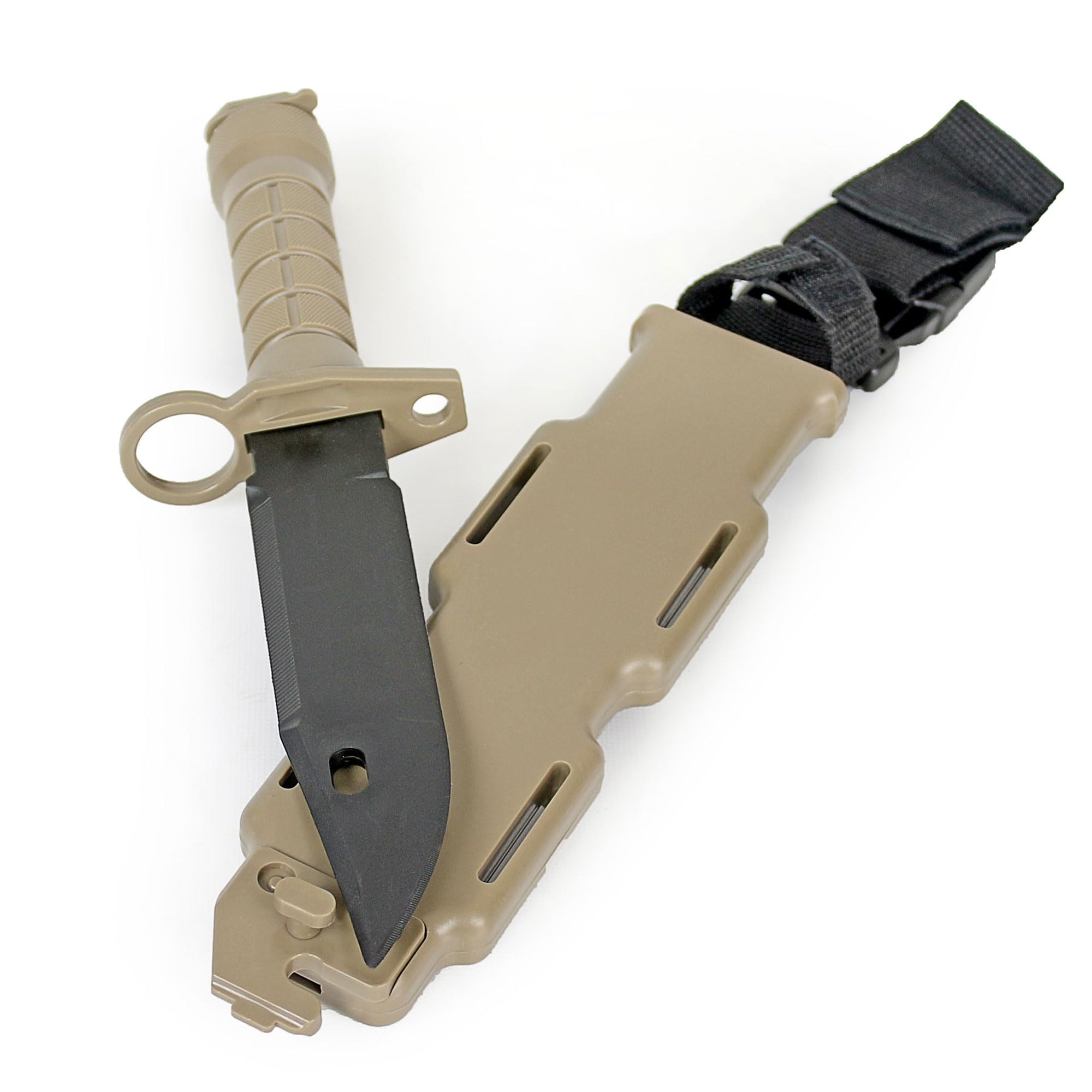 MetalTac Rubber Knife Training with Sheath for Practice, Airsoft, Martial Arts Guard Fight; with Leg Holster Holder Handle Grip 11.75" inch (Tan)