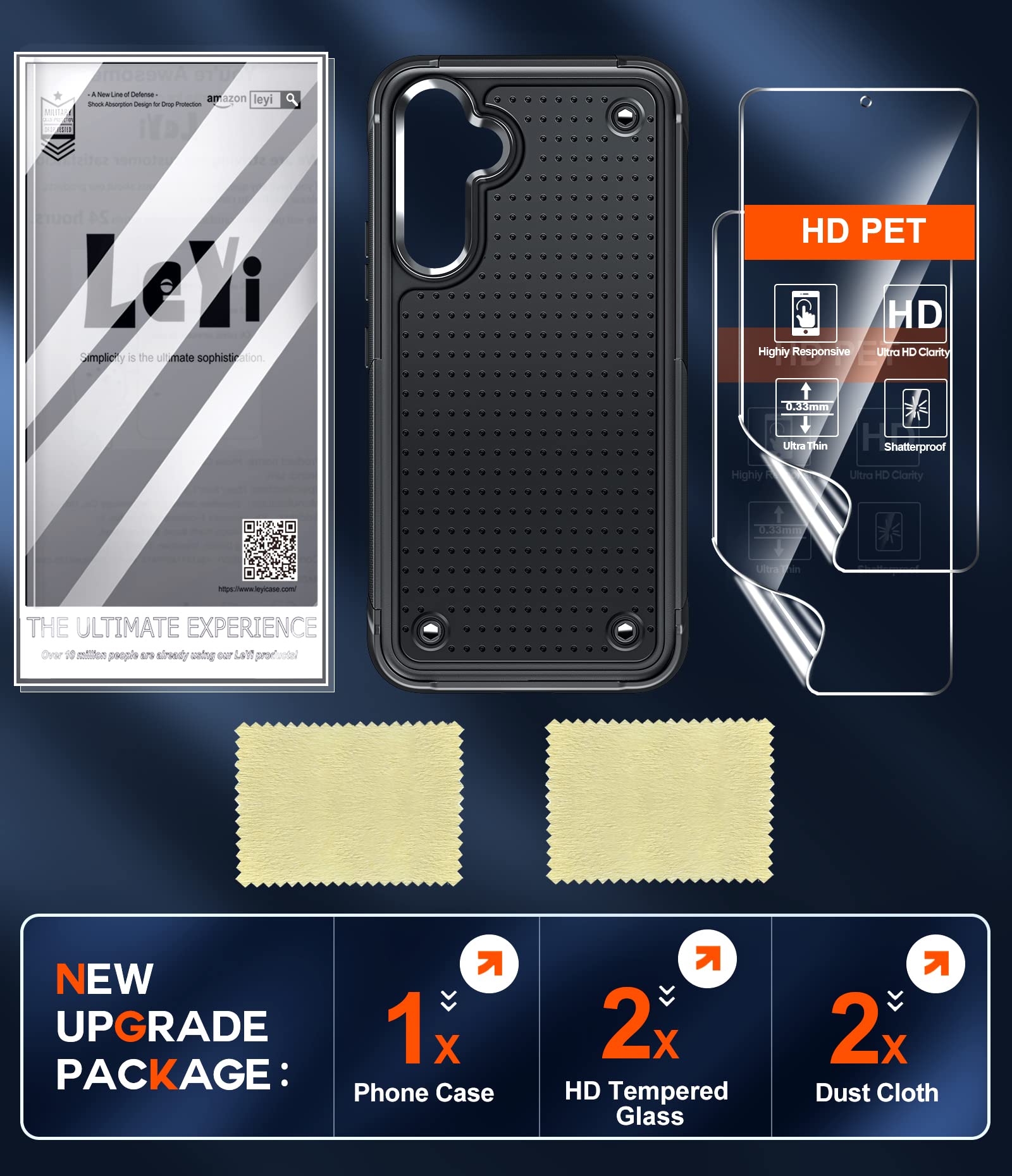 LeYi for Samsung Galaxy A54 5G Case, Samsung A54 5G Case with [2 Pack] Screen Protectors, Shockproof Heavy Duty Dual Layer Protective Hard PC Textured Back & Soft Bumper Case for Galaxy A 54 5G, Black