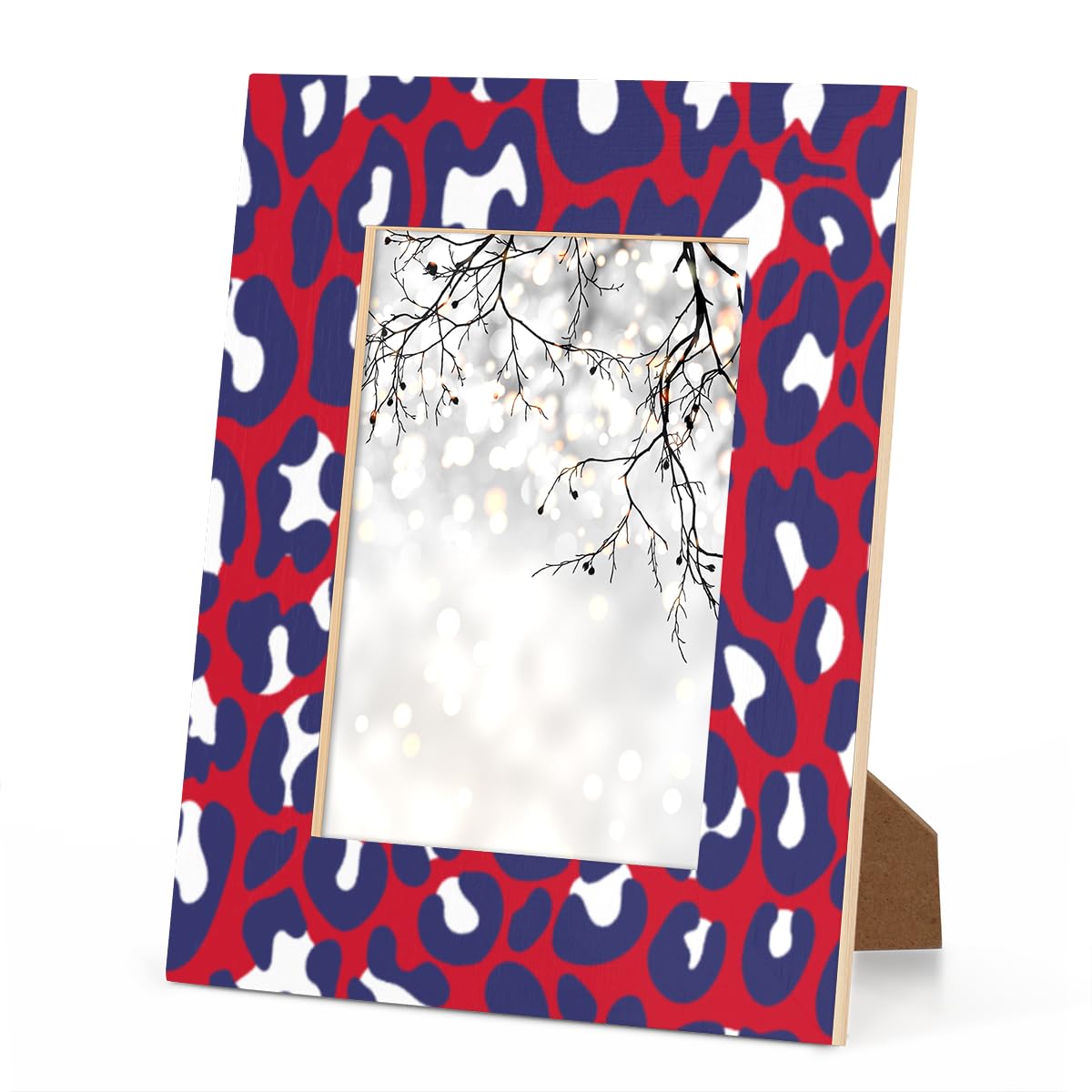 POFATO Leopard Print Blue Red 4x6 Picture Frame Wood Photo Frame for Tabletop Display Wall Mount Picture Frame Display 4x 6 Inch Photo Wall Decor Home Gift Frames