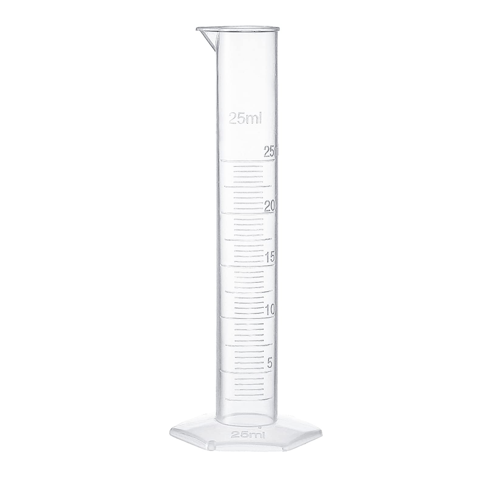 YOKIVE Measuring Graduated Cylinder, Plastic Cylinder Tube with Hex Base | for Chemical Measuring, Great for Lab, Daily Use (Clear White, 25ml)