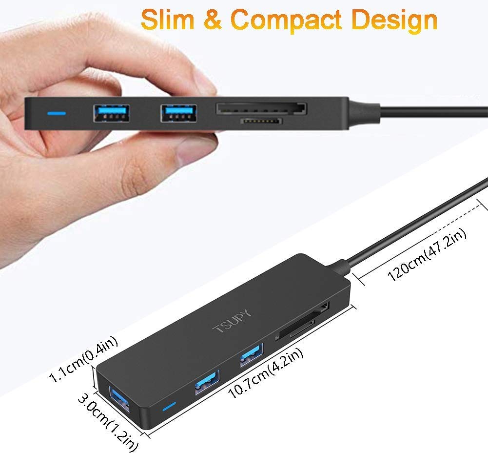 TSUPY USB 3.0 HUB 7 USB Ports,USB Data HUB with SD/TF Card Reader & 3 USB 3.0 Ports