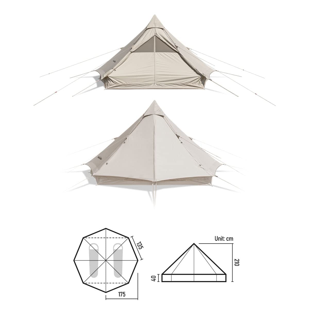Naturehike Cotton Tent Pyramid Tent Multi-Person Family Glamping (Brighten 6.4)