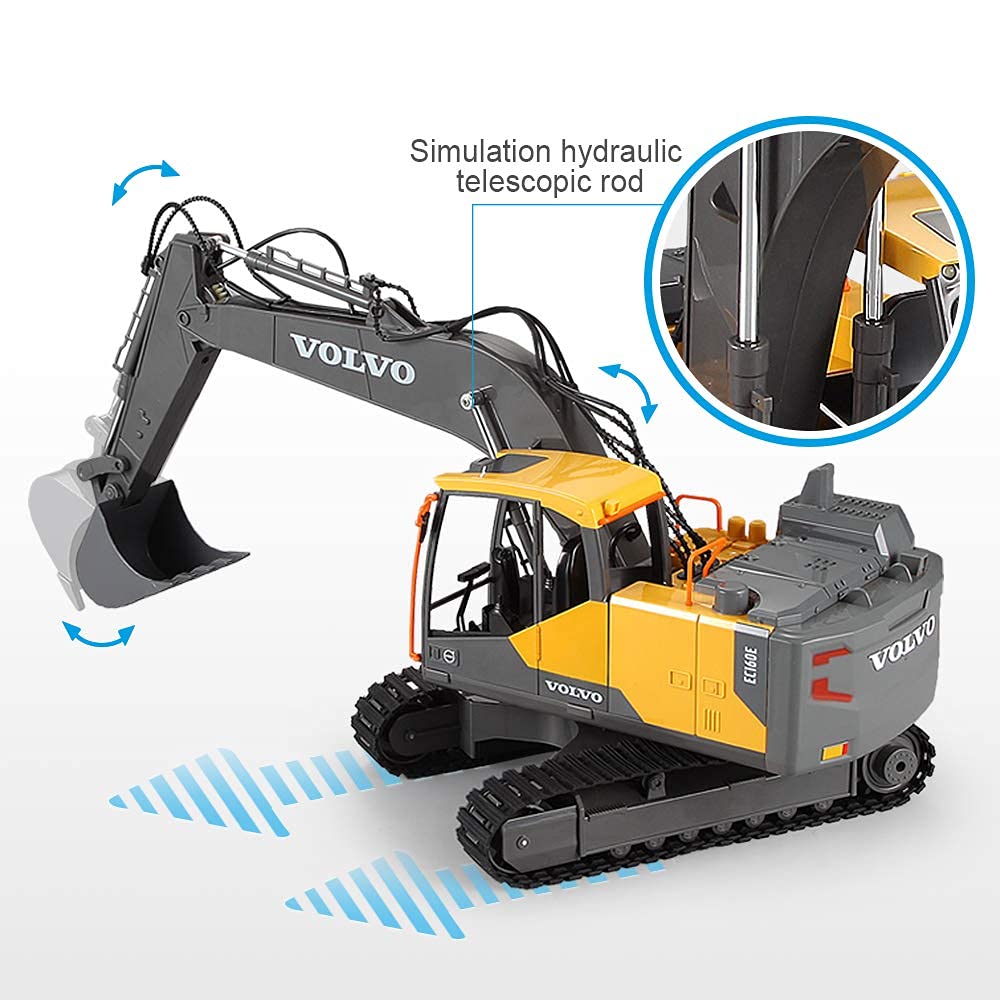 Mostop Remote Control Excavator 1/16 Scale 3 in 1 Shovel Loader RC Excavator Digger Toy with 2 Tools,17 Channel Full Functional RC Construction Truck Vehicle Tractor with Sound and Light