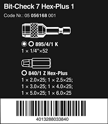 Wera - 5056168001 Tools 4013288033840 WERA Hex-Plus 8040-6 Check Sheet Metal Bit Set, MULTI