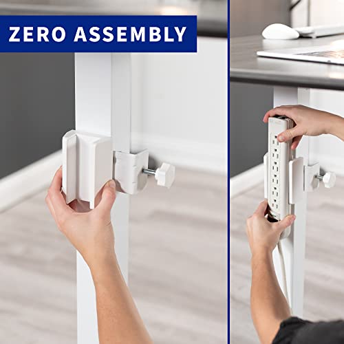 VIVO Clamp-on Power Strip Mount for Desk Leg, Under Desk Office Cable Management Organizer, Spring-Assisted Cord Holder, White, DESK-PS01LC