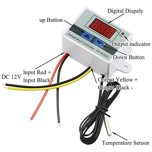 XINGYHENG XH-W3001 DC 12V 10A Microcomputer Digital Temperature Controller Digital Display Thermostat Control Switch and NTC 10K Thermistor Sensors Digital Temperature Probe (12V 120W)