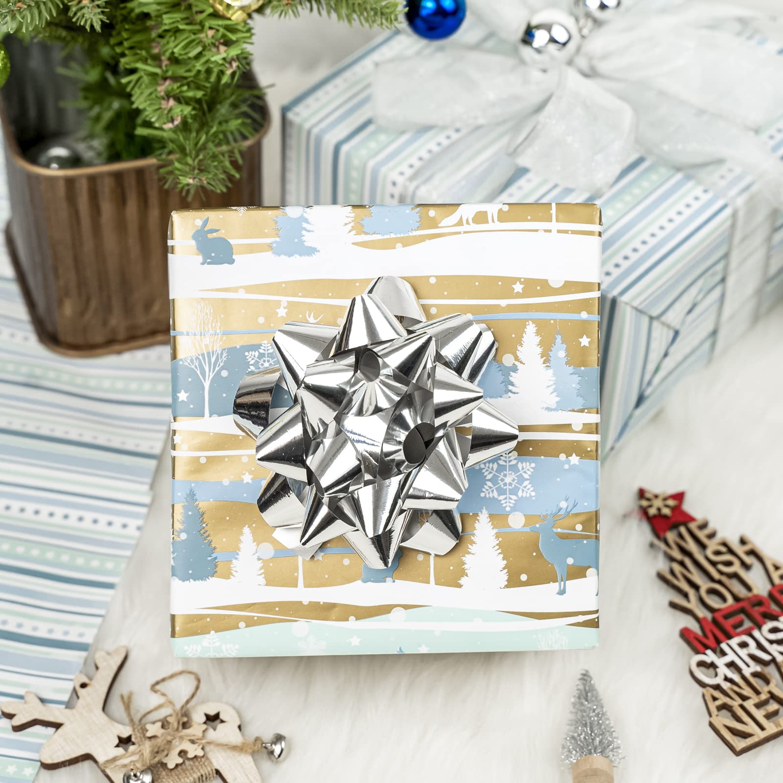 LeZakaa Reversible Christmas Wrapping Paper Roll - Snowman & Black Buffalo Plaid - 17 inches x 32.8 Feet (46.45 sq.ft.)