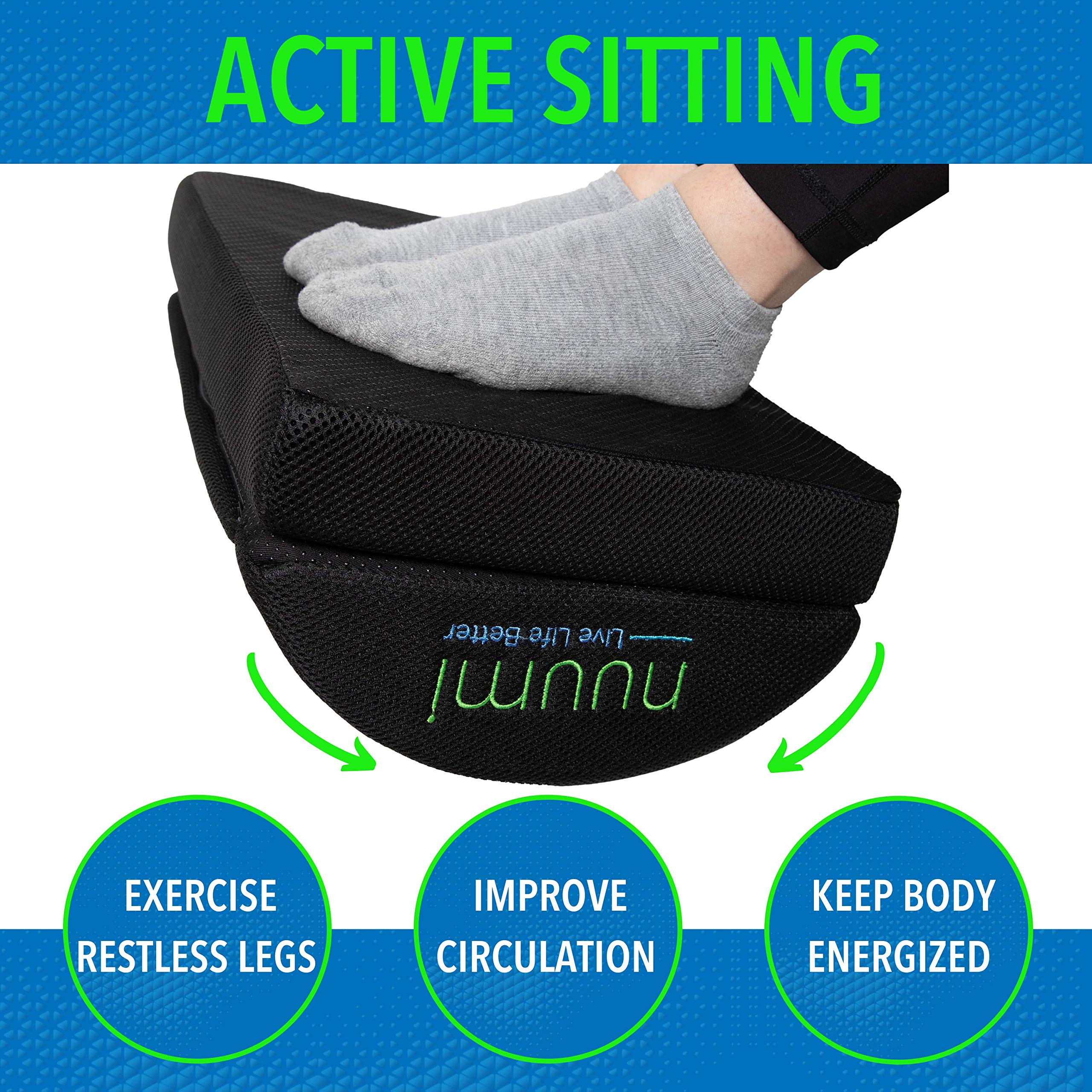 Nuumi Under Desk Foot Rest – Adjustable Height Memory Foam Ergonomic Footrest Rocker Stool for Elevation, Office Gaming Chair, Work, Airplane – Non Slip Ottoman Cushion for Back & Leg Pain Relief