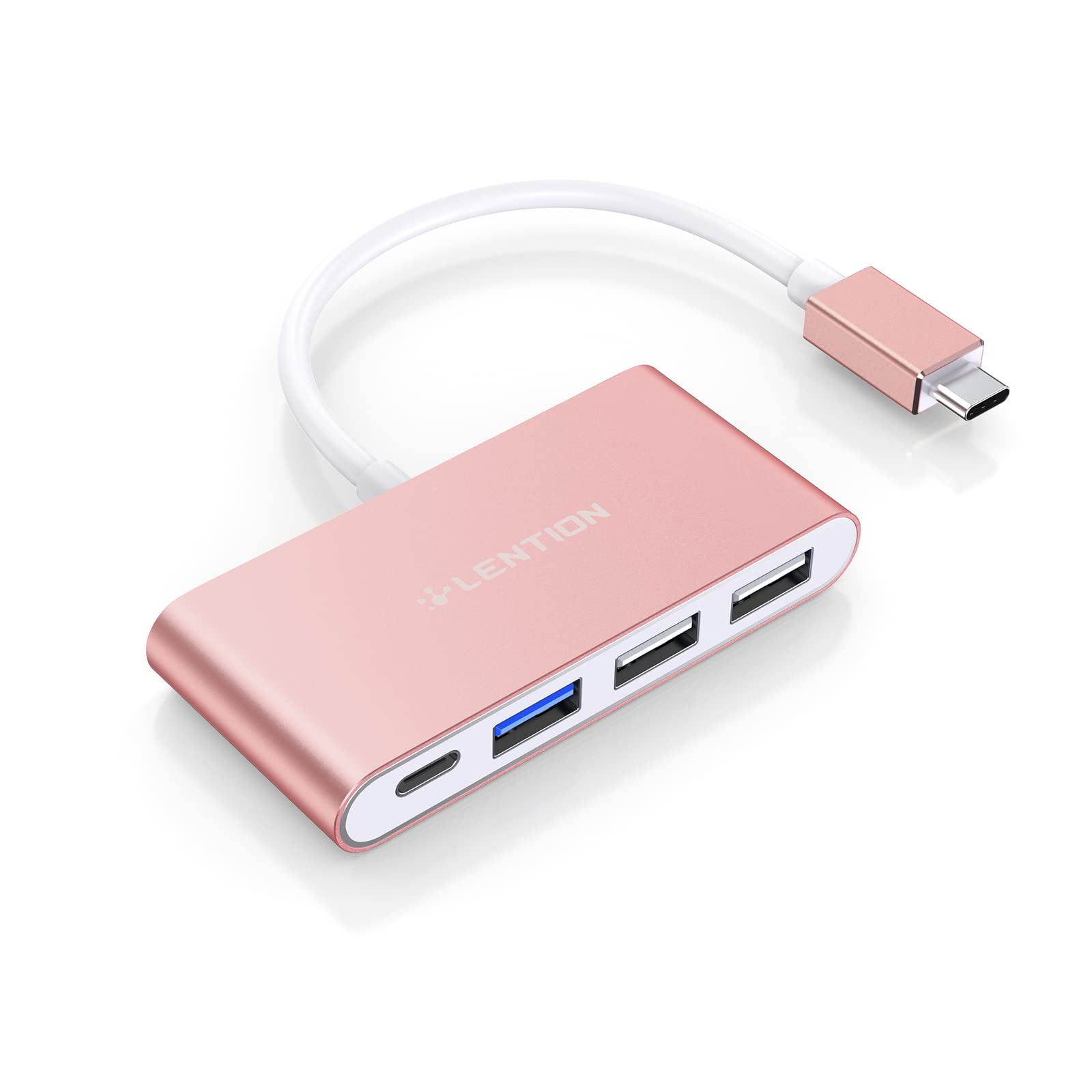 LENTION 4-in-1 USB-C Hub with Type C, USB 3.0, USB 2.0 Compatible 2023-2016 MacBook Pro 13/14/15/16, New Mac Air/Surface, ChromeBook, More, Multiport Charging & Connecting Adapter (CB-C13, Rose Gold)