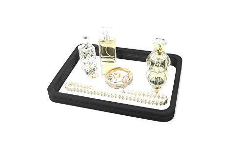 Polar Whale 2 Polished Mirrored Bottom Vanity Organizer Trays for Home Bedroom Bathroom Perfume Jewelry Makeup Storage Stand Washable Durable Black Foam with Heavy Metal Mirror Large 12 x 9 Inches