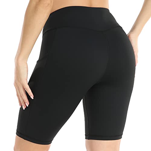 RAYPOSE Womens Running Athletic Biker Shorts with Pockets Cross Waist Plus Size Hiking Lounge Summer Casual 8" Black-L