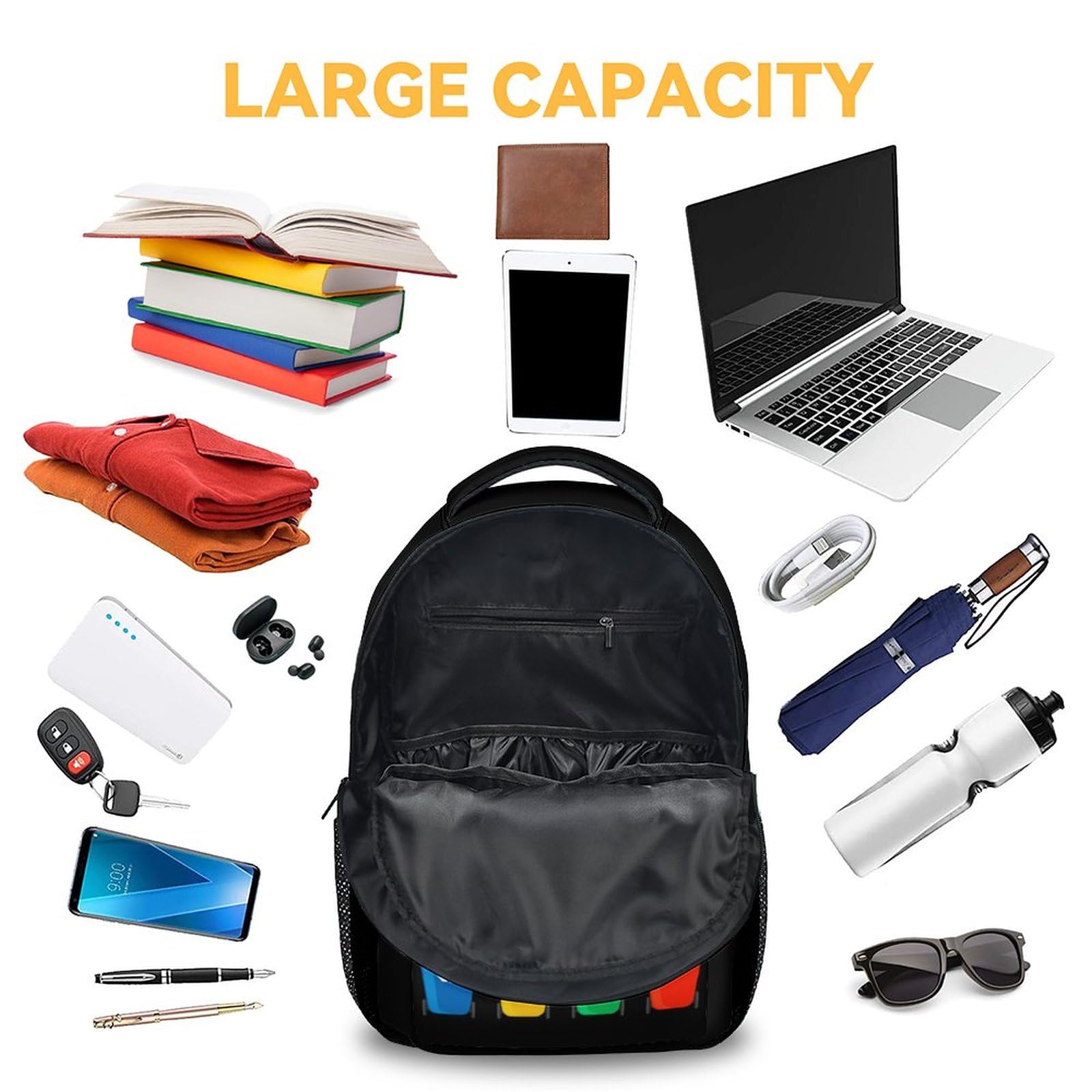 Mercuryelf I Love Garbage Trucks Backpack for Student - 16 Inch Black Backpacks for School - Cool Lightweight Bookbag for Kids