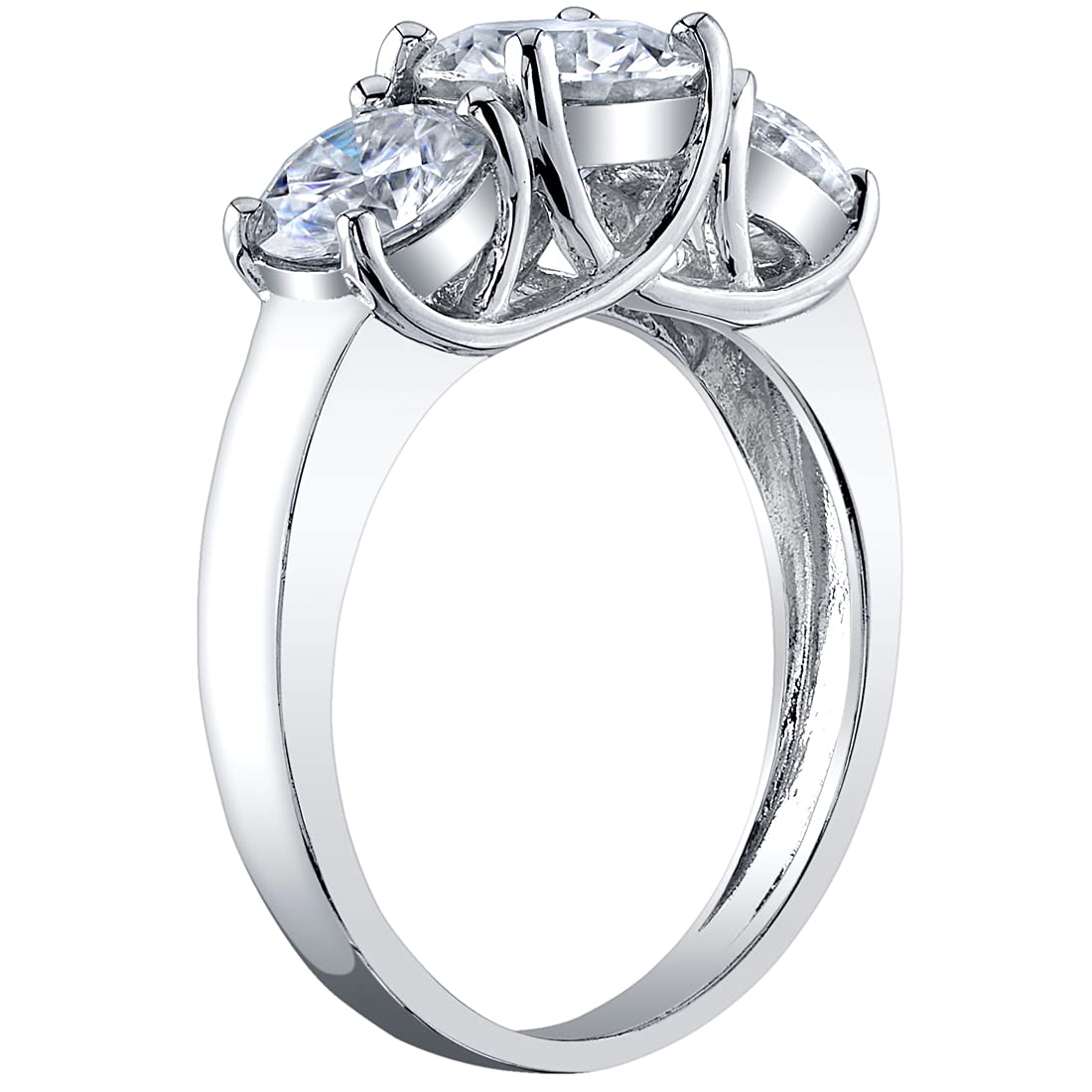 PEORA Moissanite 3-Stone Classic Engagement Ring and Wedding Band Bridal Set in Sterling Silver, 2.75 Carats Total, DE Color, VVS Clarity, Size 6.5