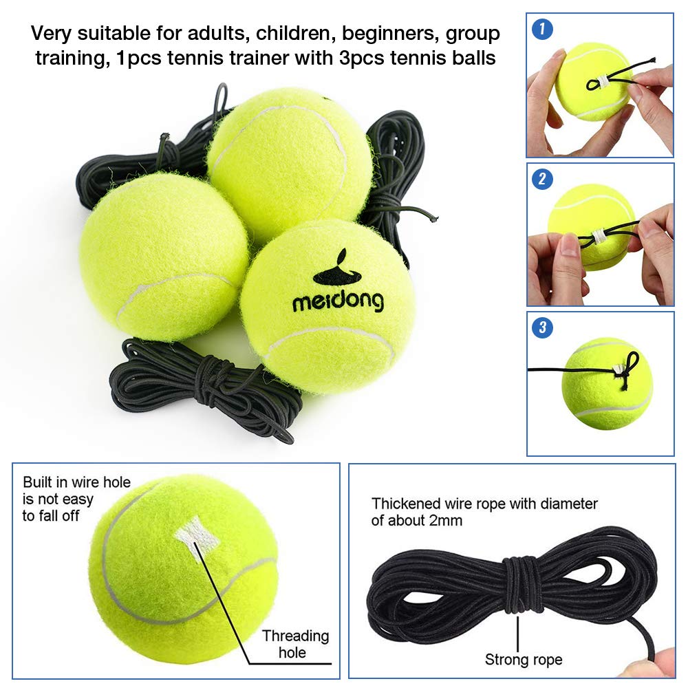 MEIDONG Tennis Trainer Rebound Baseboard With 3 long Rope Balls Great for Singles Training, Self-Study Practice, Tennis Training Tools for Kids Adults Beginners (Blue)