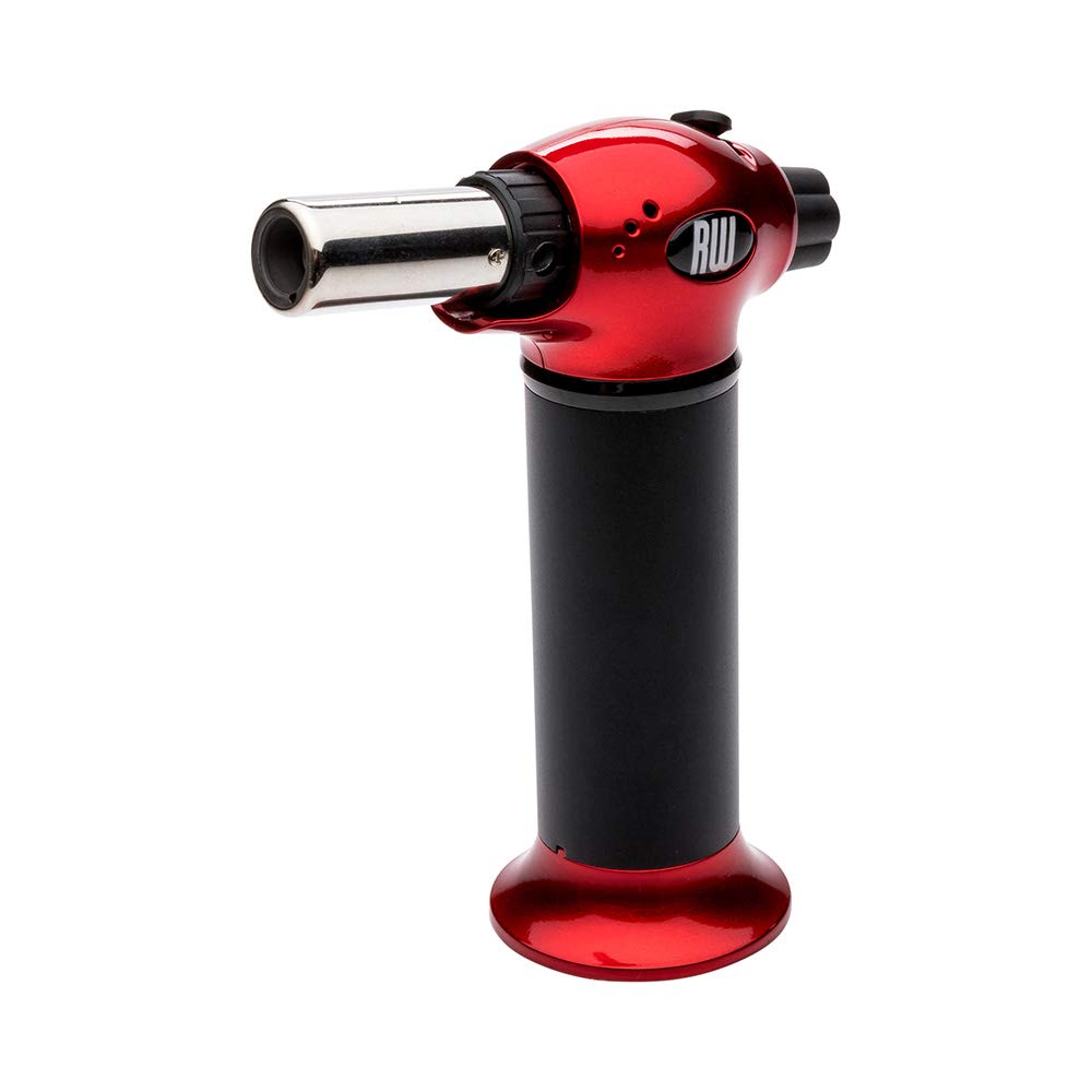 Restaurantware RW 5.2 Inch x 2.5 Inch Cooking Torch 1 Butane Torch For Baking - Adjustable Flame Refillable Red Stainless Steel Kitchen Torch Safety Lock For Desserts Baking Or Cooking