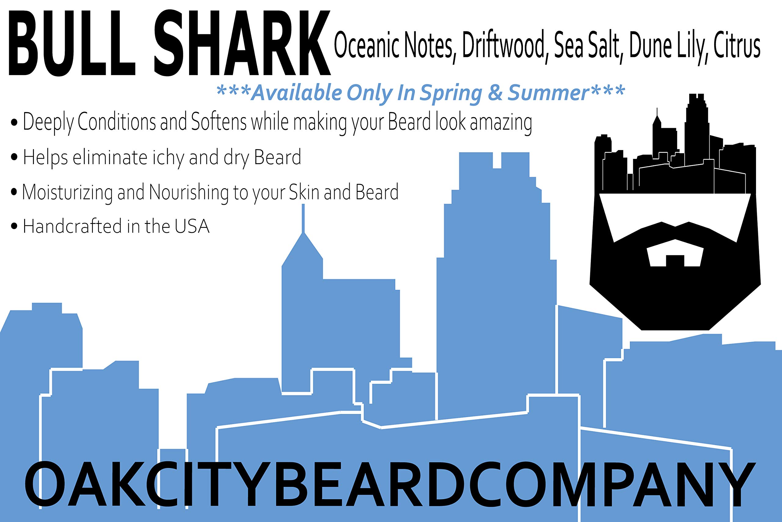 OakCityBeardCo. - Bull Shark - 2 Ounce - Beard Balm - Beard Conditioner - Oceanic Notes - Driftwood - Sea Spray - Dune Lily
