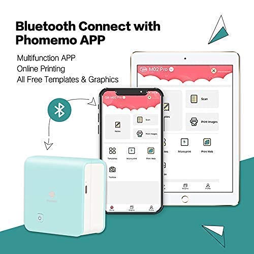 Phomemo M02 Pro Pocket Printer - with 3 Rolls Transparent Gold Paper, Compatible with iOS + Android for Plan Journal, Study Notes, Art Creation, Work, Gift