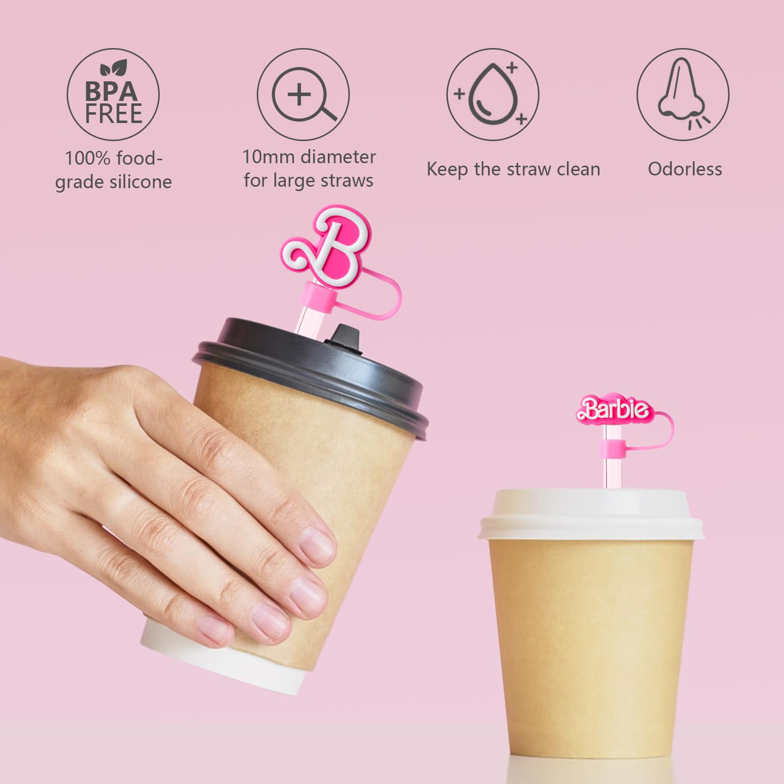 Straw Cover Cap for Stanley Cup, 6Pcs Cute Hot Pink Straw Topper Compatible with 30&40 Oz Tumbler with Handle, Reusable Silicone Straw Tip Covers as Stanley Cup Accessories(10mm)