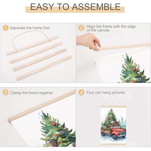 Magnetic Poster Hanger Frame, Red Truck Light Wooden Magnet Frame Hanger for Posters, Prints, Photos, Pictures, Maps, Scrolls, And Canvas Artwork, Xmas Tree Wall Hanging Kit