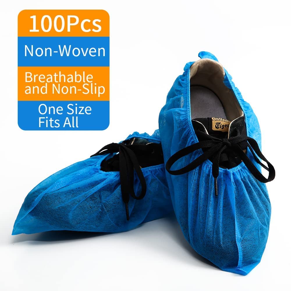 WHYJJQIAN Shoe Covers Disposable Non Slip for Indoors,Non-Woven Shoe & Boot Covers-100 Pack(50 Pairs),Shoe Booties Slip Resistant Overshoes Foot Covers with Sole Protector(Large Grey)