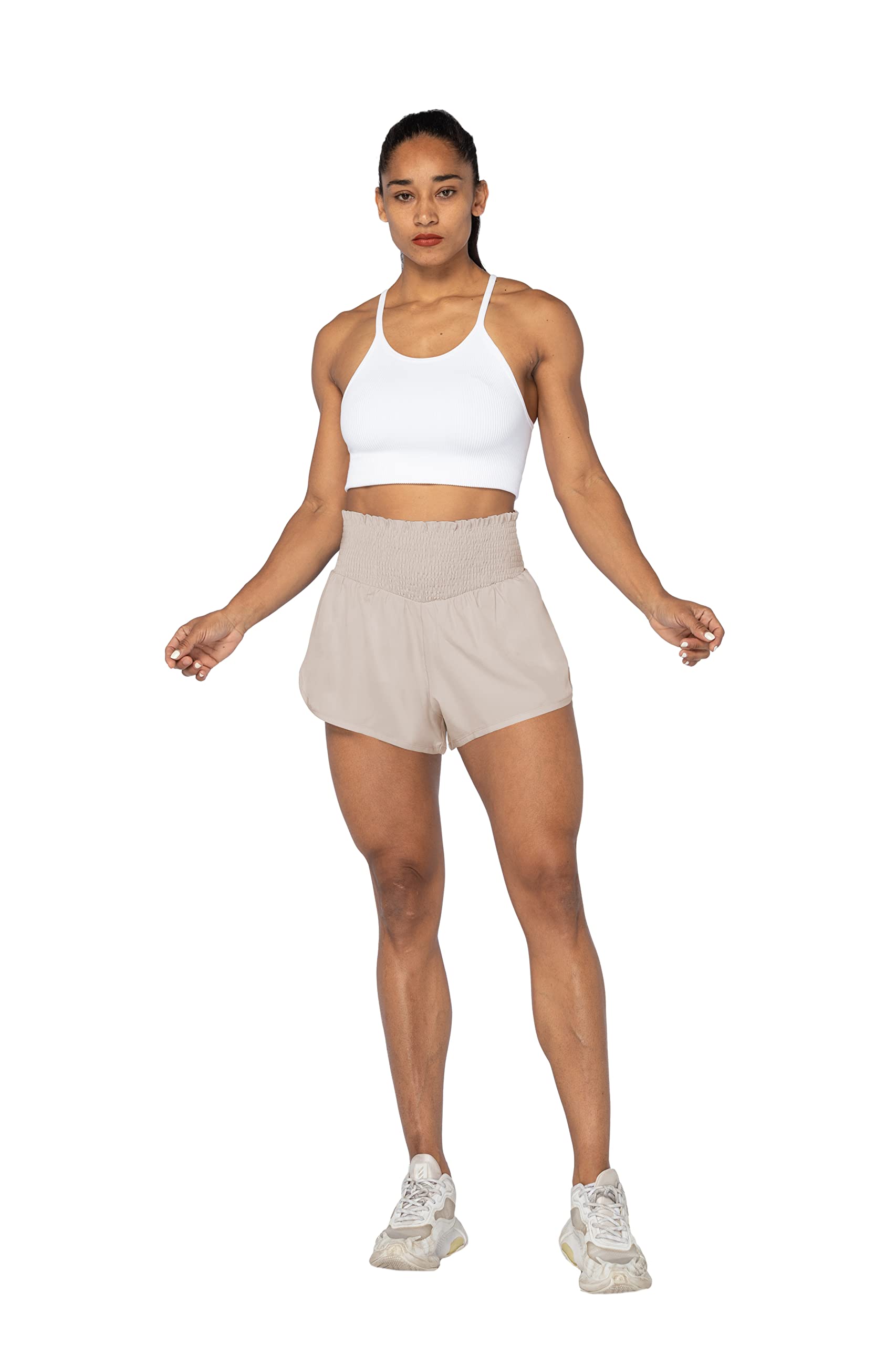 Sunzel Women High Waisted Running Shorts with Pockets Liner Workout Athletic Shorts Dark Green