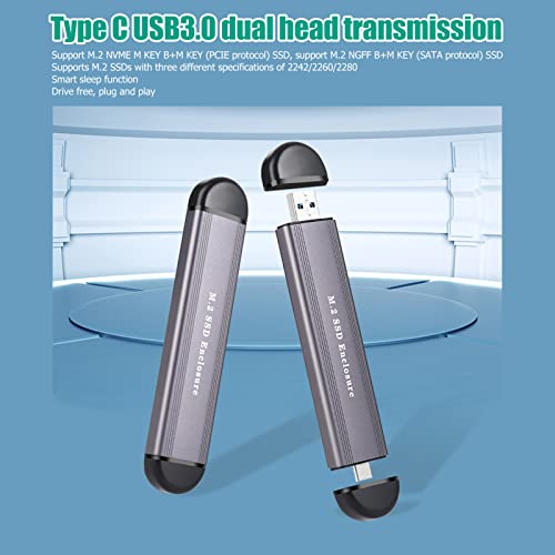 Toolless M.2 SSD Enclosure M.2 NVME NGFF SSD 10Gbps Type C USB3.0 Smart Hibernation Plug and Play for Desktop Tablet PC Grey