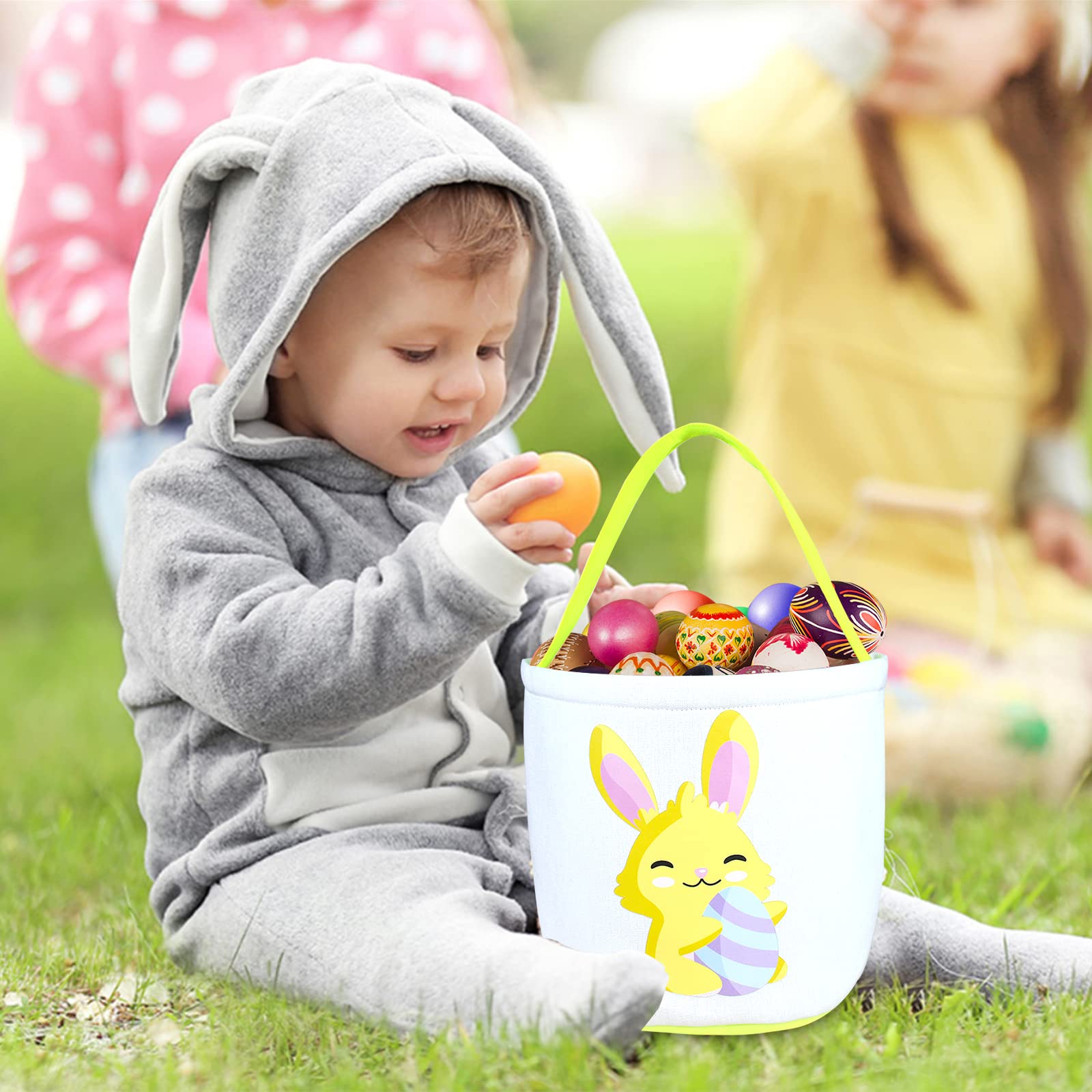 ZXSWONLY 3PACK Easter Baskets for Kids, Canvas Easter Basket Empty, Easter Bunny Basket Bulk for Boys/Girls, Perfect for Easter Eggs Hunting, Party Decoration and Carry Gifts/Candy/Eggs.