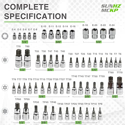SUNHZMCKP 60-Piece Master Torx Bit Socket and External Torx Socket Set, S2 Alloy steel,E4-E24, T6-T70,TT6-TT70,TP8-TP60,The best auto repair tool