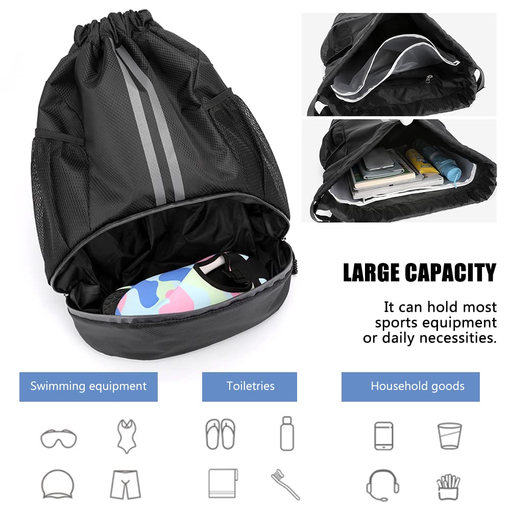 LIERWOI Drawstring Backpack Waterproof Sports Backpacks with Mesh Pockets Shoe Compartment Gym Bag With Water Bottle Holder