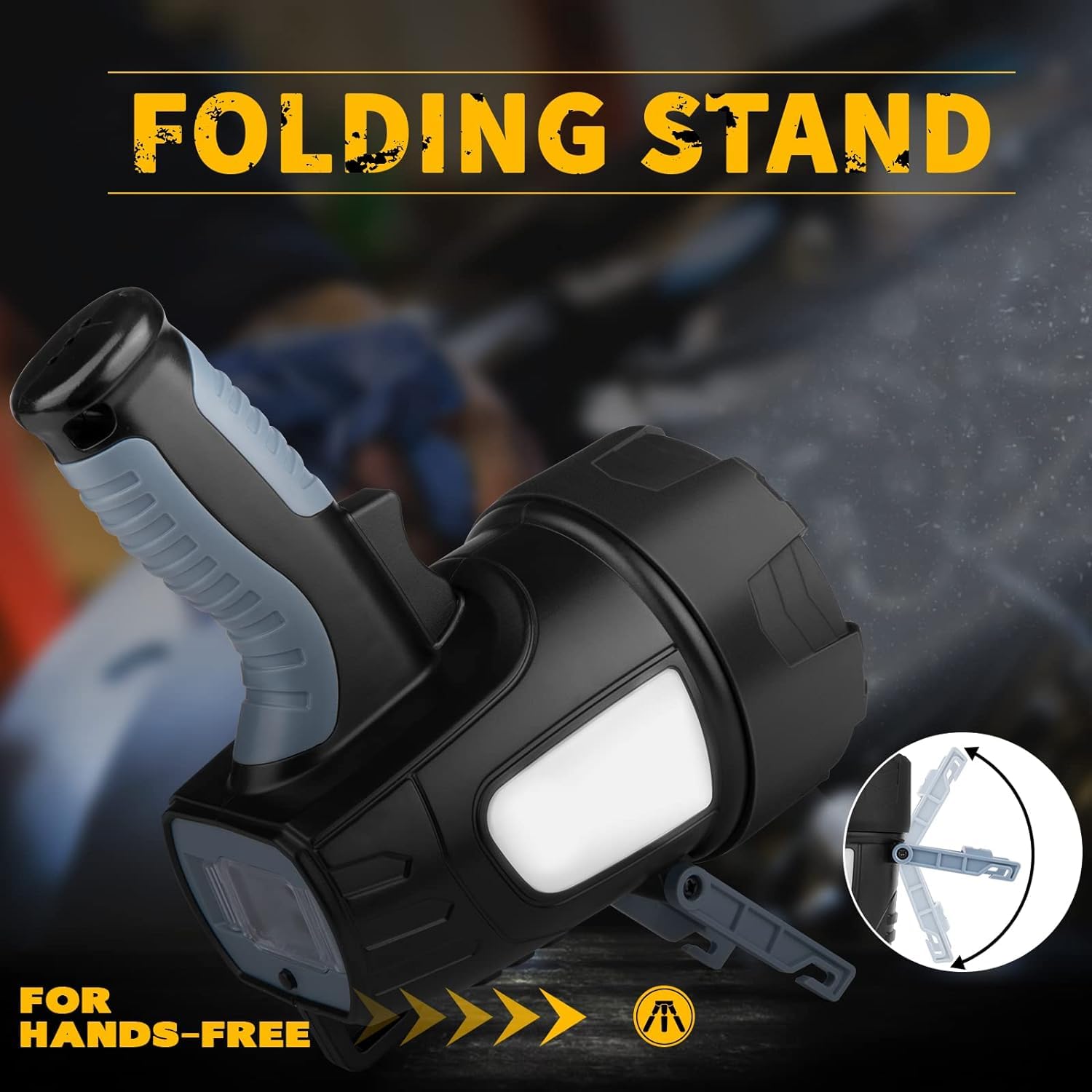 NiaoChao Rechargeable Spotlight Flashlight, 900000 Lumens Spot Lights Outdoor Handheld Spotlight Searchlight with Cob Light, 6 Modes, Folding Stand, IPX6 Waterproof
